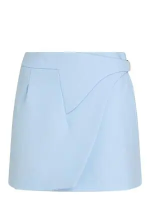 Wardrobe.NYC Grain De Poudre Wool Mini Wrap Skirt - Light Blue