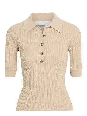 Proenza Schouler Sera Cable-knit Cotton-blend Polo Sweater - Sand
