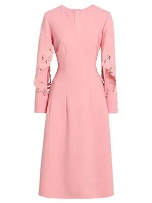 Oscar De La Renta Guipure Lace-trimmed Wool-blend Crepe Midi Dress - Baby Pink