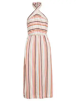 LEMLEM Ajani Striped Charmeuse Halterneck Midi Dress - Cream