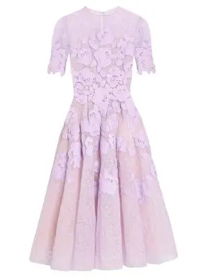 Oscar De La Renta Guipure And Corded Lace Midi Dress - Lilac