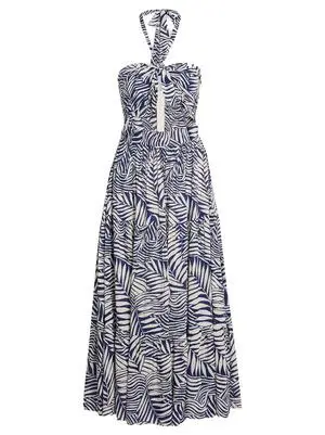 LEMLEM Tiered Cutout Printed Halterneck Maxi Dress - Royal Blue