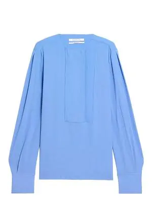 Another Tomorrow Crepe Blouse - Light Blue