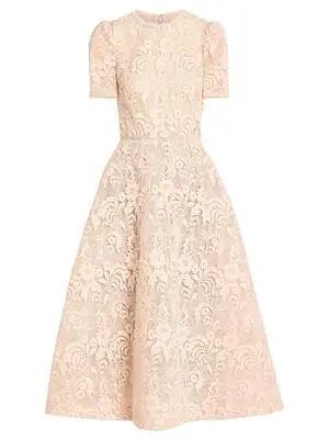 Monique Lhuillier Guipure Lace Midi Dress - Peach