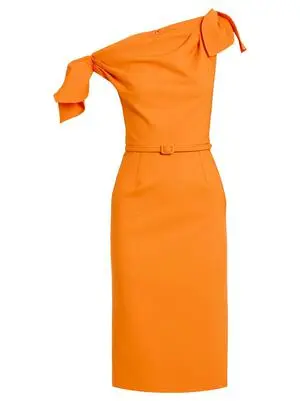 Oscar De La Renta Off-the-shoulder Knotted Wool-blend Crepe Dress - Orange