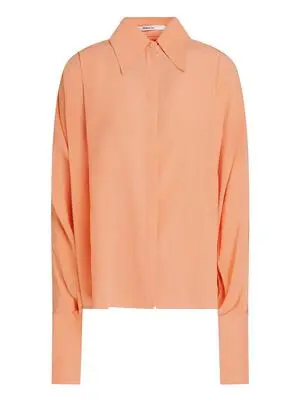 Another Tomorrow Pleated Silk Crepe De Chine Shirt - Pastel Orange