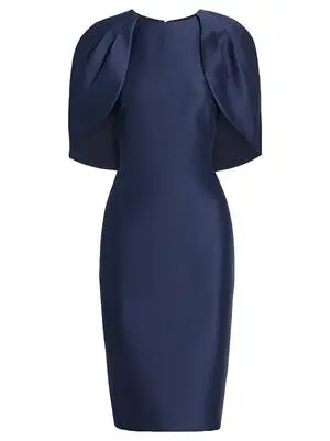 Badgley Mischka Cape-effect Satin-twill Dress - Navy