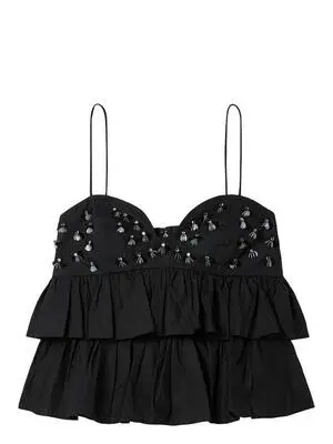 Ulla Johnson Lucia Cropped Embellished Top - Black