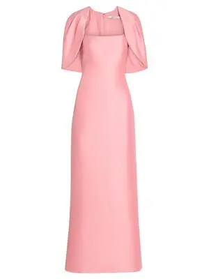 Badgley Mischka Cape-effect Satin-twill Gown - Baby Pink