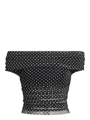 Alice + Olivia Polka Dot Mesh Off-the-shoulder Top - Black