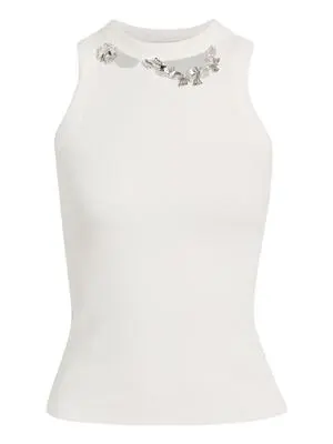AREA Crystal-embellished Distressed Ribbed Tank - Off-white