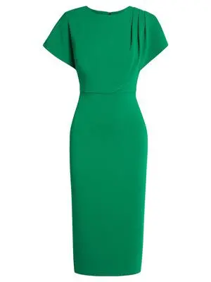 Badgley Mischka Crepe Draped Midi Dress - Green
