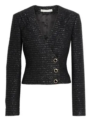 Alessandra Rich Double-breasted Metallic Tweed Jacket - Black