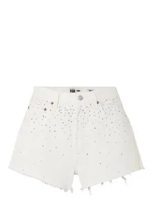 RE/DONE Pamela Anderson Crystal-embellished Denim Shorts - White