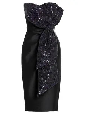 Badgley Mischka Strapless Sequin-embellished Satin-twill Midi Dress - Black