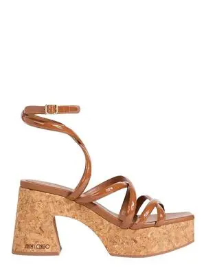 JIMMY CHOO Cecilia 95 Patent-leather Platform Sandals - Light Brown