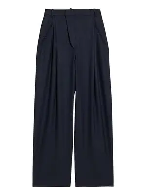 Victoria Beckham Pleated Wide-leg Twill Trousers - Midnight Blue