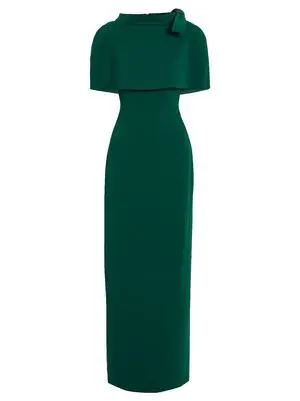 Badgley Mischka Bow-detailed Cape-effect Crepe Gown - Forest Green