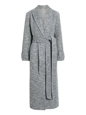 Victoria Beckham Tweed Coat With Detachable Waist Tie - Navy
