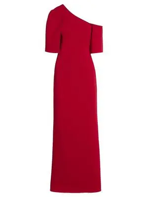 Badgley Mischka One-shoulder Cape-effect Crepe Gown - Red