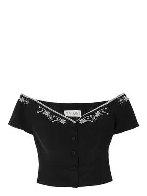 Saloni Clementineb Off-the-shoulder Crepe Top - Black