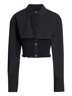 Alexander Wang Cropped Cotton-poplin Shirt And Smocked Camisole Set - Black