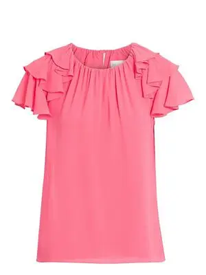 MIKAEL AGHAL Ruffled Crepe De Chine Top - Coral