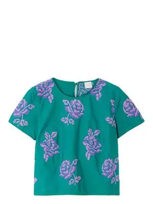 Loretta Caponi Hilary Embroidered Top - Jade