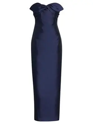 Badgley Mischka Strapless Bow-detailed Jacquard Gown - Navy