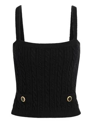 Alessandra Rich Cable-knit Wool Top - Black