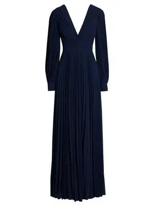 Badgley Mischka Pleated Crepe De Chine Maxi Dress - Navy