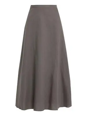 MIKAEL AGHAL Cotton And Linen-blend Midi Skirt - Anthracite