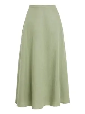 MIKAEL AGHAL Cotton And Linen-blend Midi Skirt - Sage Green