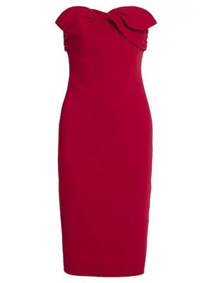 Badgley Mischka Strapless Twisted Crepe Midi Dress - Red