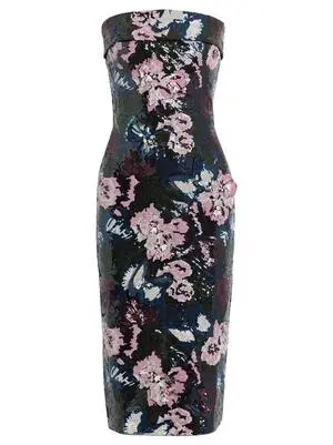 Badgley Mischka Strapless Sequined Midi Dress - Midnight Blue