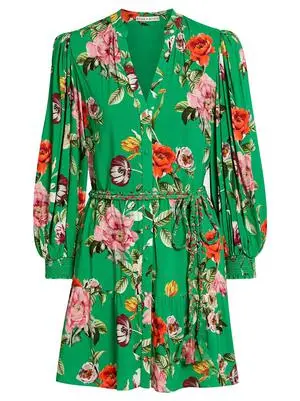 Alice + Olivia Floral-print Crepe De Chine Mini Dress - Green