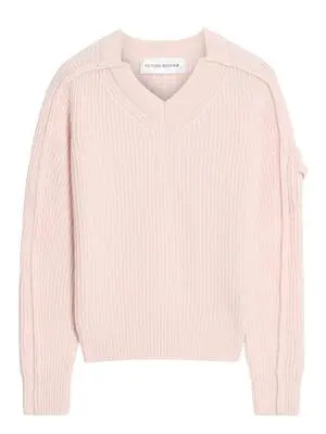 Victoria Beckham Ribbed Wool And Cashmere-blend Sweater - Pastel Orange