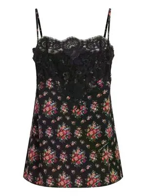 Dolce & Gabbana Lace-trimmed Floral Tank Top - Black