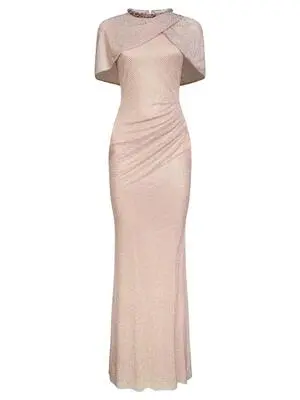 SELF-PORTRAIT Asymmetric Draped Rhinestone Dress - Neutrals