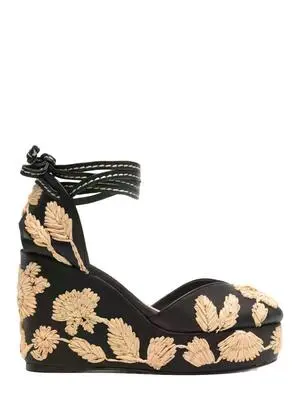 CastaÑer Floral Embroidered Platform Sandals - Black