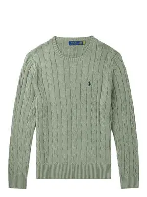 Polo Ralph Lauren Logo-embroidered Cable-knit Cotton Sweater - Green