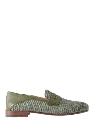 Manolo Blahnik Padstow Collapsible-heel Raffia Loafers - Green