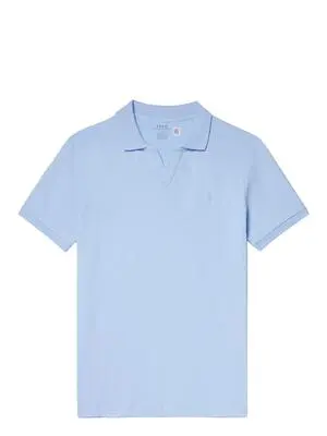 Polo Ralph Lauren Open Collar Logo Embroidered Cotton-blend Piqué Polo Shirt - Blue