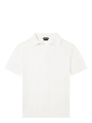 TOM FORD Open-knit Sea Island Cotton And Silk-blend Polo Shirt - White