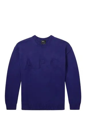 A.p.c. Logo Intarsia Cotton Sweater - Blue