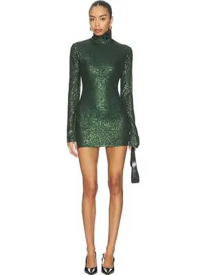 Norma Kamali Long Sleeve Slim Fit Turtleneck Pickleball Dress - Dark Emerald