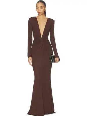 MICHAEL COSTELLO X Acqua Gown - Chocolate Brown
