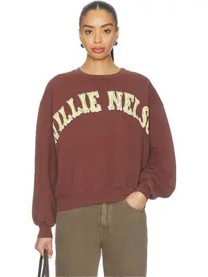 Daydreamer Willie Nelson In Austin Oversized Crew Sweatshirt - Nutmeg