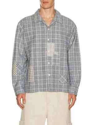 STORY MFG. Patchwork Greetings Shirt In Blue - Indigo Check Picnic