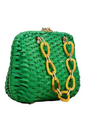 FRANCES VALENTINE Hen Wicker Basket Clutch - Green